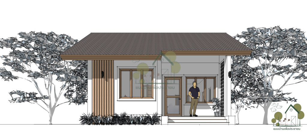 แปลนบ้านสำเร็จรูป A030 แบบบ้านสไตล์มินิมอล 2 ห้องนอน 1 ห้องน้ำ