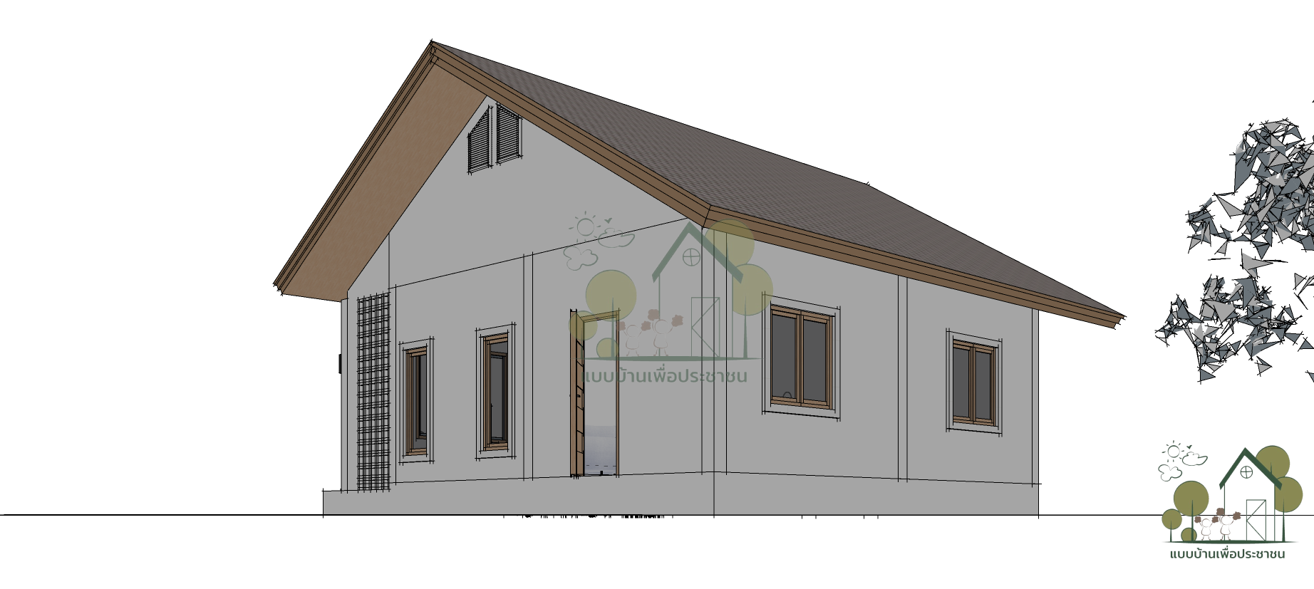 แปลนบ้านสำเร็จรูป A030 แบบบ้านสไตล์มินิมอล 2 ห้องนอน 1 ห้องน้ำ