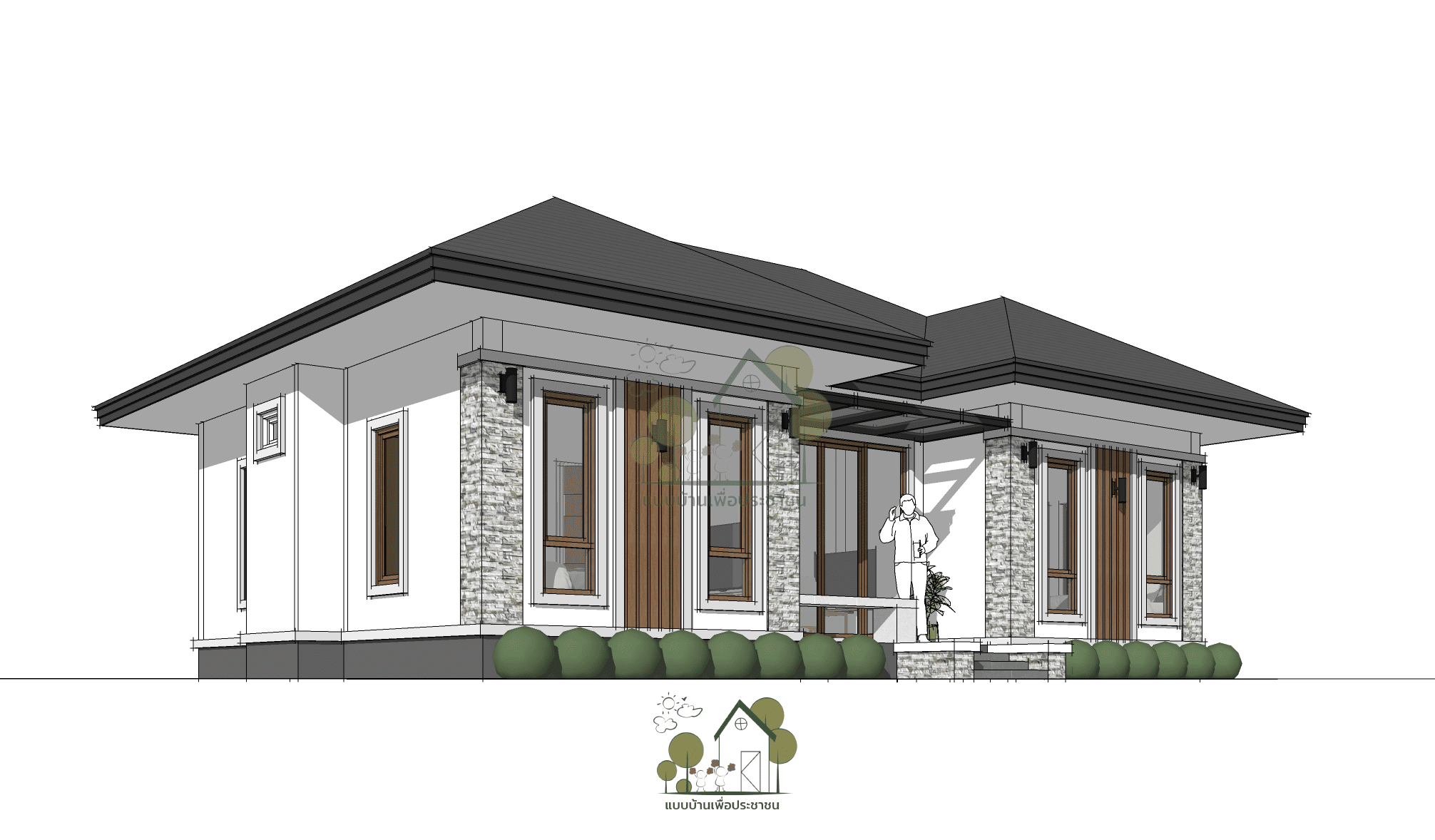 แปลนบ้านสำเร็จรูป A003 แบบบ้านสไตล์ปั้นหยา 3 ห้องนอน 2 ห้องน้ำ