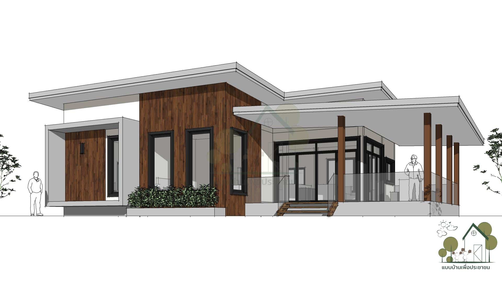 แปลนบ้านสำเร็จรูป A013 บ้าสไตล์โมเดิร์น 3 ห้องนอน 2 ห้องน้ำ