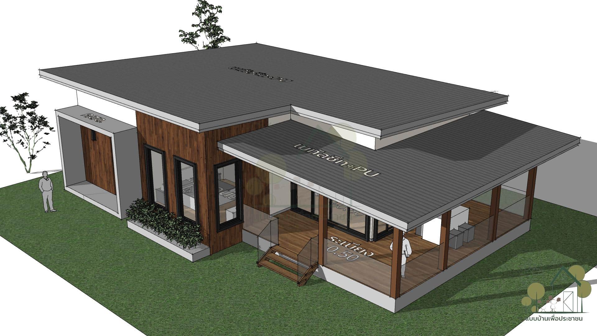 แปลนบ้านสำเร็จรูป A013 บ้าสไตล์โมเดิร์น 3 ห้องนอน 2 ห้องน้ำ