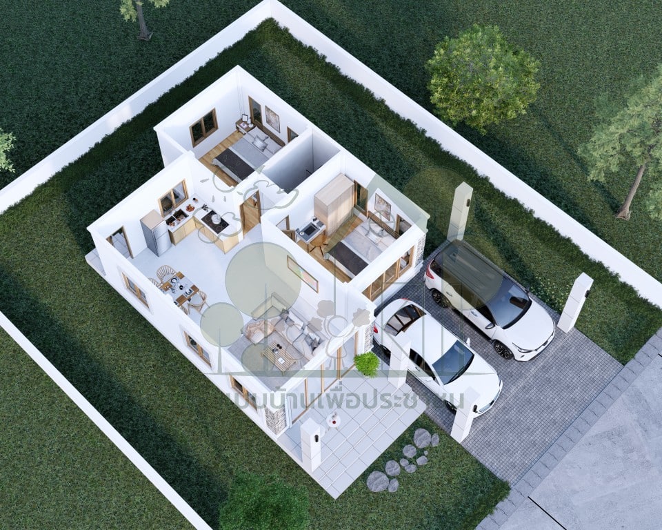 แบบบ้านสำเร็จรูป A034 แบบบ้านสไตล์โมเดิร์น 2 ห้องนอน 1 ห้องน้ำ