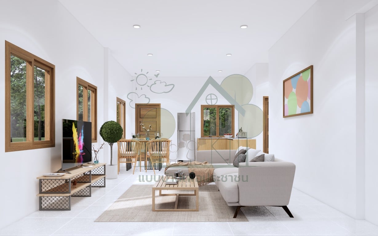 แบบบ้านสำเร็จรูป A034 แบบบ้านสไตล์โมเดิร์น 2 ห้องนอน 1 ห้องน้ำ