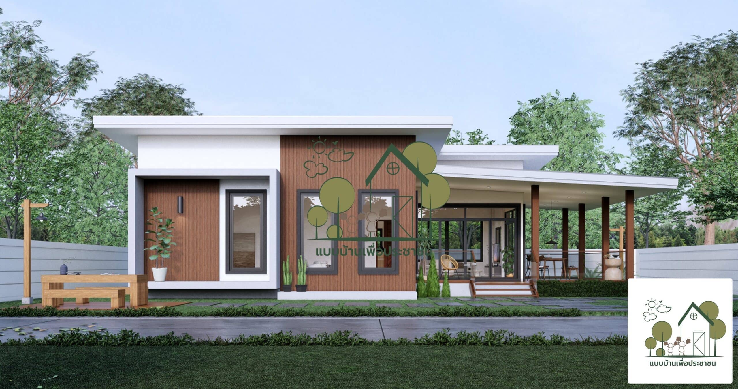 แปลนบ้านสำเร็จรูป A013 บ้าสไตล์โมเดิร์น 3 ห้องนอน 2 ห้องน้ำ