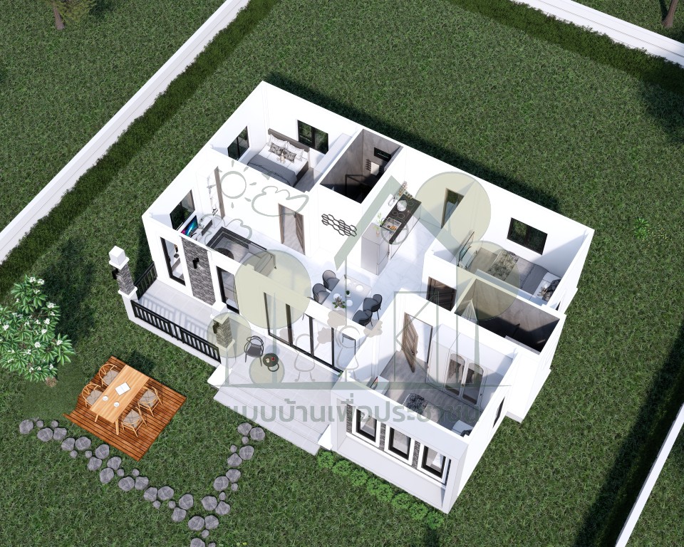 แปลนบ้านสำเร็จรูป A006 แบบบ้านสไตล์โมเดิร์น 3 ห้องนอน 2 ห้องน้ำ